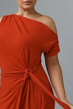 ELOQUII One-shoulder Twist-front Midi Dress - Red