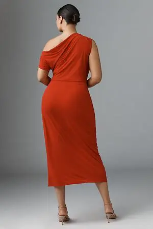 ELOQUII One-shoulder Twist-front Midi Dress - Red