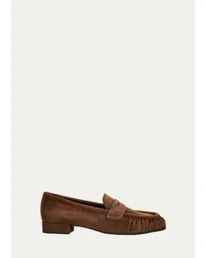 Prada Ruched-toe Suede Penny Loafers - Cacao