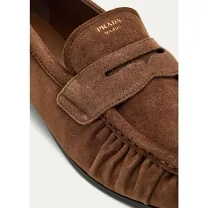 Prada Ruched-toe Suede Penny Loafers - Cacao