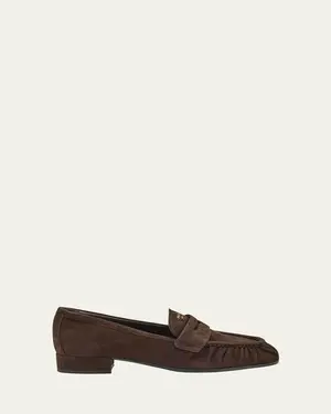 Prada Ruched-toe Suede Penny Loafers - Dark Brown