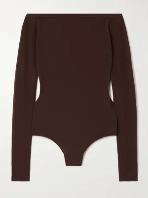 Alaïa Off-the-shoulder Stretch-jersey Bodysuit - Brown