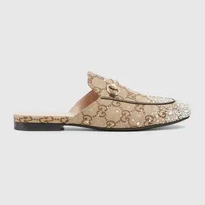 Gucci Princetown Slipper With Crystal Horsebit - Beige