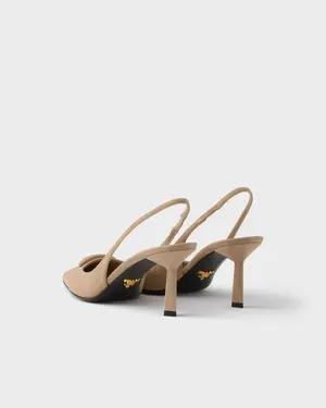 Prada Suede Slingback Pumps With Logo Detail - Neutral