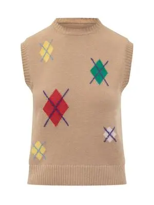 MSGM Argyle Knit Top - Brown