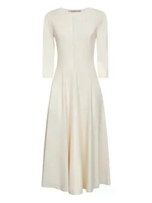 BLANCA VITA Crew-neck Flared Dress - Neutrals