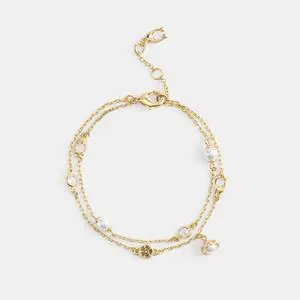COACH Pearl Charm Double Bracelet - Gold/pearl