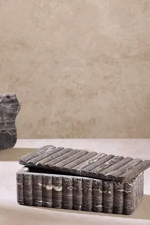 GAURI KOHLI Cuba Decorative Box - Fossil Gray Travertine