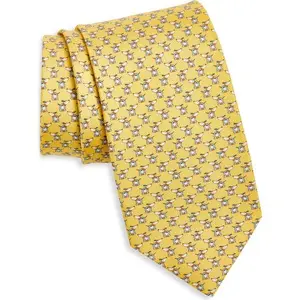 FERRAGAMO Oreste Dog Gancini Print Silk Tie F.giallo