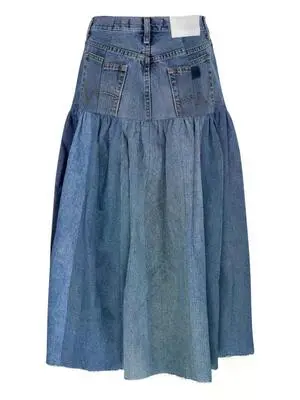 E.L.V. DENIM Harvard Ruffled Midi Denim Skirt