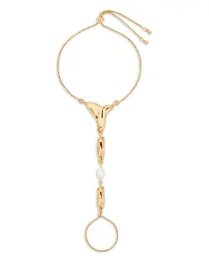 Ettika Liquid Metal Freshwater Pearl Hand Chain - Gold