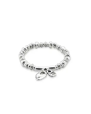 UNODE50 Plated Beaded Charm Bracelet With Padlock And Heart - Silver