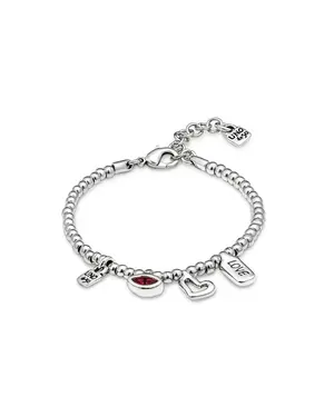 UNODE50 Sterling -plated Beaded Charm Bracelet With Red Stone