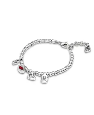 UNODE50 Sterling -plated Beaded Charm Bracelet With Red Stone