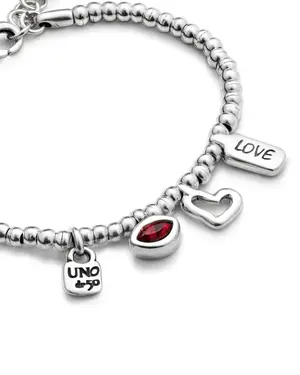 UNODE50 Sterling -plated Beaded Charm Bracelet With Red Stone