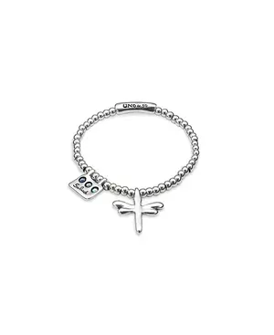 UNODE50 Sterling Plated Elastic Beaded Bracelet With Dragonfly Charm