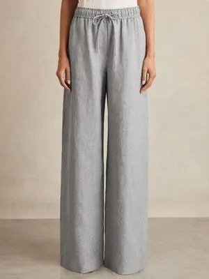 REISS Willow Petite Linen-blend Wide-leg Trousers