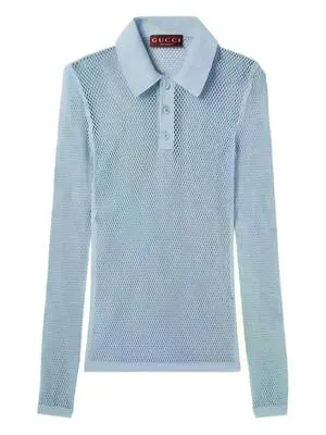 Gucci Long-sleeve Mesh Polo Shirt