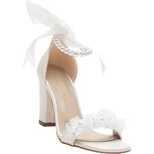 FOREVER & ALWAYS SHOES Krystal Lace Bridal Sandals With Pearls - Ivory Faux Leather