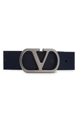Valentino Garavani Vlogo Reversible Leather Belt - Black/blue