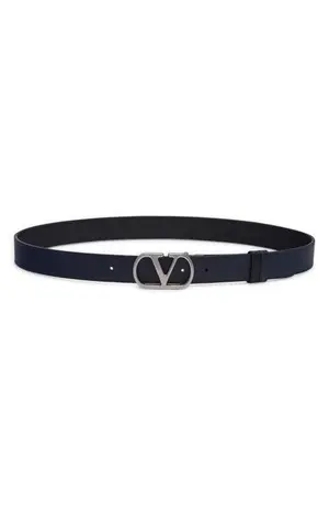 Valentino Garavani Vlogo Reversible Leather Belt - Black/blue