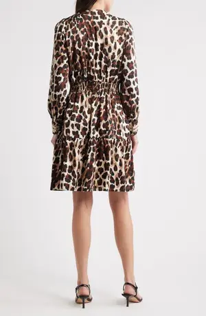 Anne Klein Long Sleeve Leopard Print Minidress