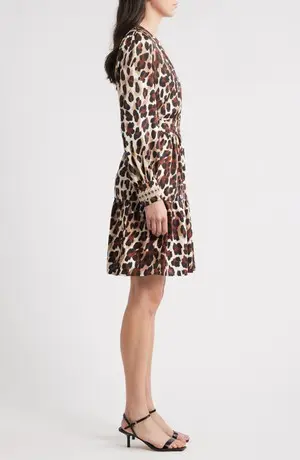 Anne Klein Long Sleeve Leopard Print Minidress