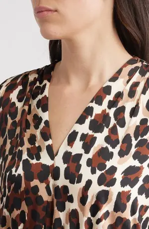 Anne Klein Long Sleeve Leopard Print Minidress