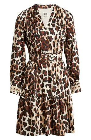Anne Klein Long Sleeve Leopard Print Minidress