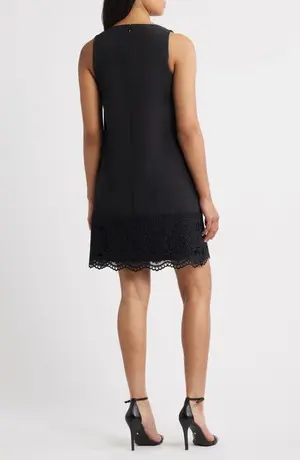 Anne Klein Square Neck Lace Trim Mini Dress