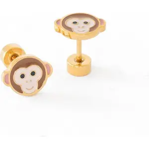 PIP POP Stud Monkey Earrings - Brown