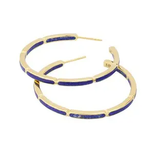 JAN LESLIE Inside Out Hoop Earring Set In Sterling With 18k Gold Overlay - Blue