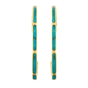 JAN LESLIE Inside Out Hoop Earring Set In Sterling With 18k Gold Overlay - Turquoise