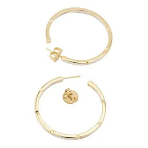 JAN LESLIE Inside Out Hoop Earring Set In Sterling With 18k Gold Overlay - White