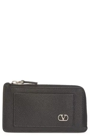 Valentino Garavani Vlogo Leather Coin Card Case - Black