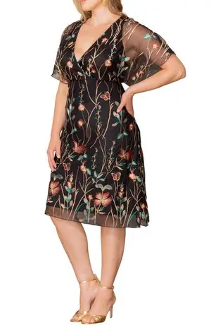 KIYONNA Sonnet Embroidered Midi Dress - Onyx