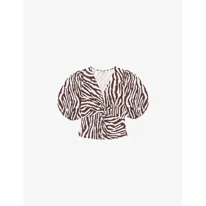 RO&ZO Zebra-print Twist-front Cotton Top