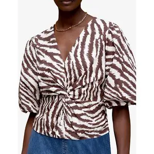 RO&ZO Zebra-print Twist-front Cotton Top