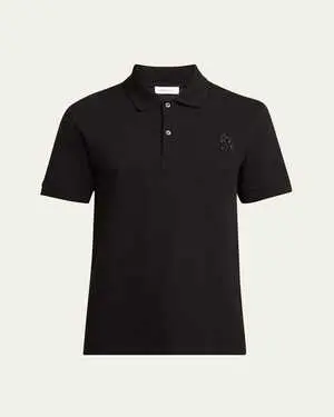 Alexander McQueen Short-sleeve Beaded Rose Piqué Polo Shirt - Black