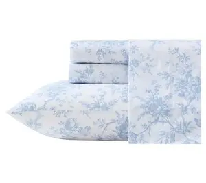 Laura Ashley Walled Garden Blue Cotton Percale Ull Sheet Set - One-color