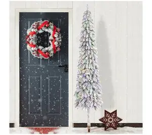 GLITZHOME 7.5' Led Pre-lit Flocked Artificial C Hristmas Tree - One-color