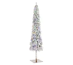GLITZHOME 7.5' Led Pre-lit Flocked Artificial C Hristmas Tree
