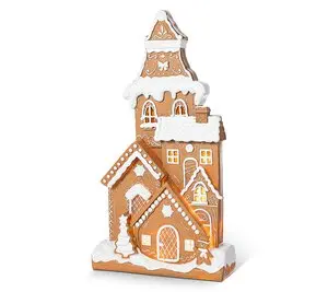 GLITZHOME 18'h Christmas Lighted Gingerbread Ho Use Table Decor