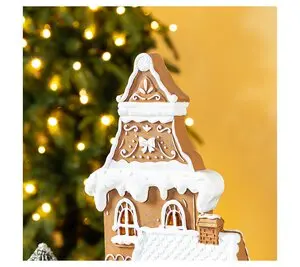 GLITZHOME 18'h Christmas Lighted Gingerbread Ho Use Table Decor
