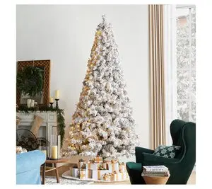 GLITZHOME 9' Led Pre-lit Flocked Spruce Faux Ch Ristmas Tree - One-color