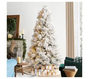GLITZHOME 7.5' Led Pre-lit Flocked Pine Faux Ch Ristmas Tree - One-color