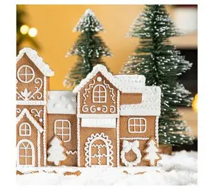 GLITZHOME 12'l Christmas Gingerbread Townhouse Able Decor