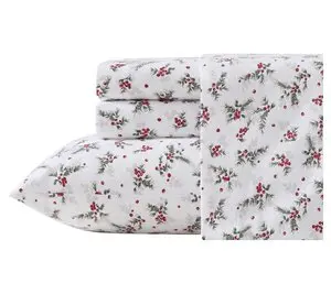 Laura Ashley Berry Bright Red Cotton Flannel Fu Ll Sheet Set - One-color