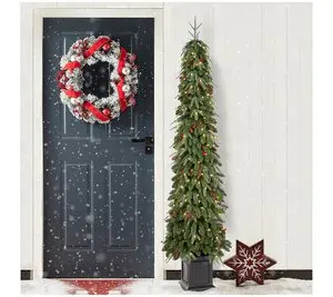 GLITZHOME 7' Led Pre-lit Green Artificial Chris Tmas Porch Tree - One-color