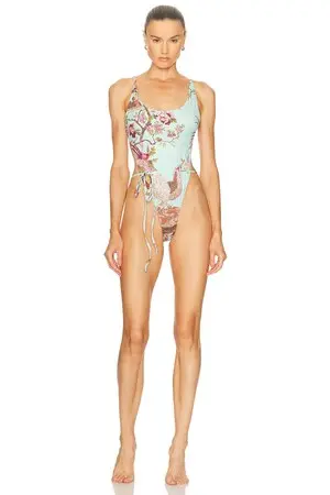 SKIMS X Cavalli Tie Waist One-piece Swimsuit - Fagianella Print